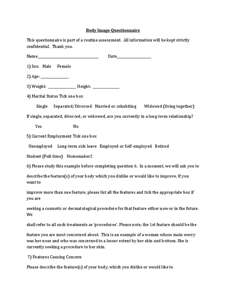 Body Image Questionnaire | PDF | Interpersonal Relationships | Psychology
