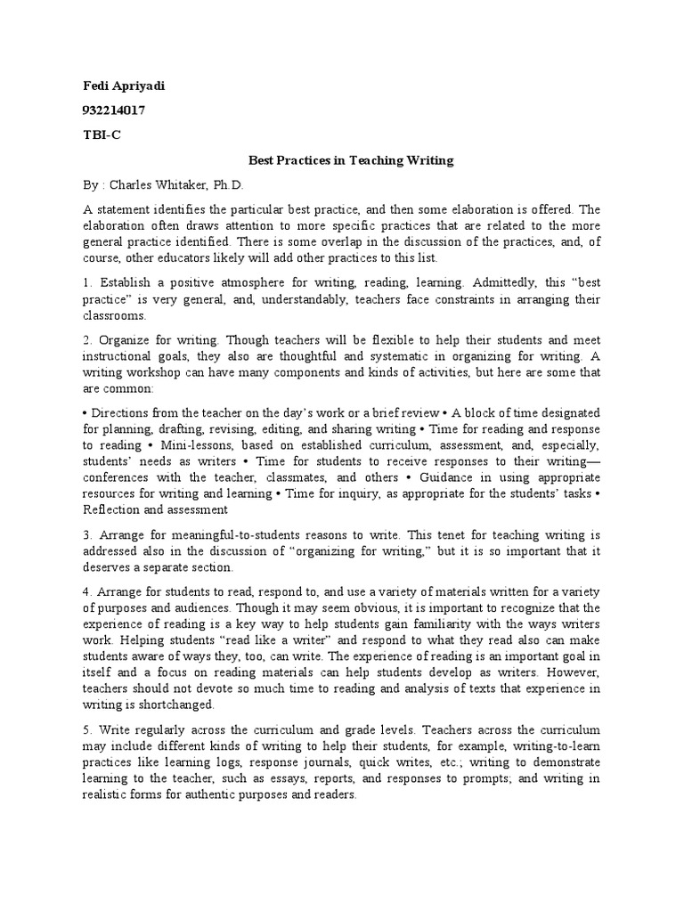 Best Practices in Teaching Writing | PDF | Teachers | Curriculum