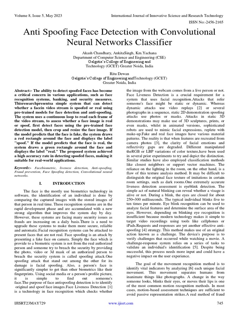 Anti Spoofing Face Detection With Convolutional Neural Networks Classifier | PDF | Computing ...