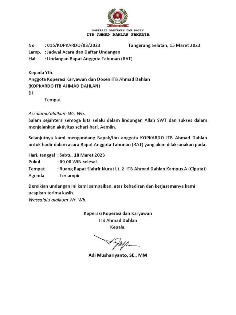 Contoh Surat Undangan Rat | PDF