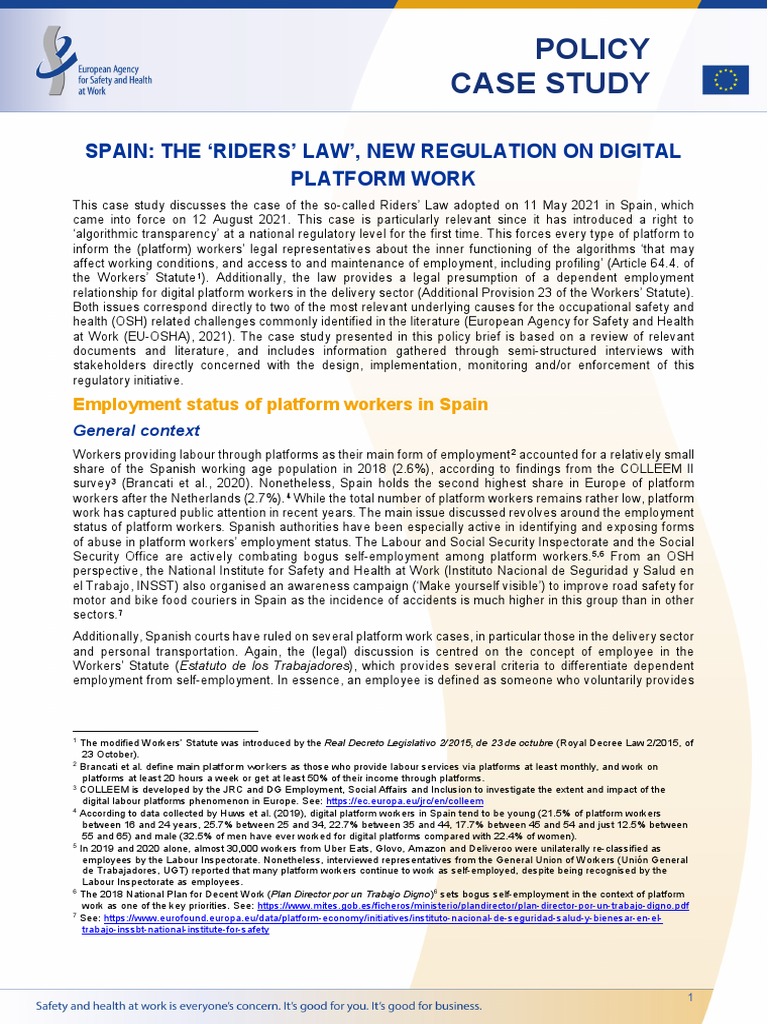 Spain's Riders' Law: Platform Worker Regulation | PDF | Occupational ...