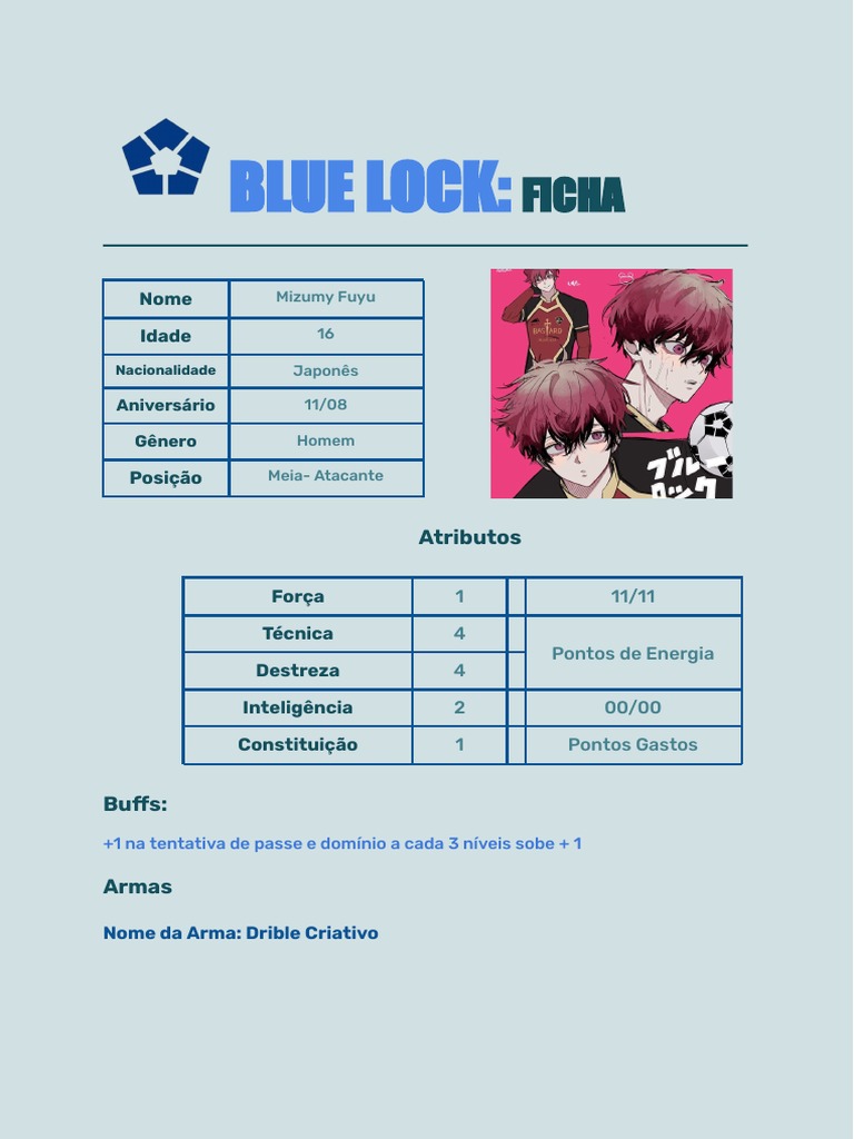 BLUE LOCK - Ficha Mizumy Fuyu | PDF | Japão