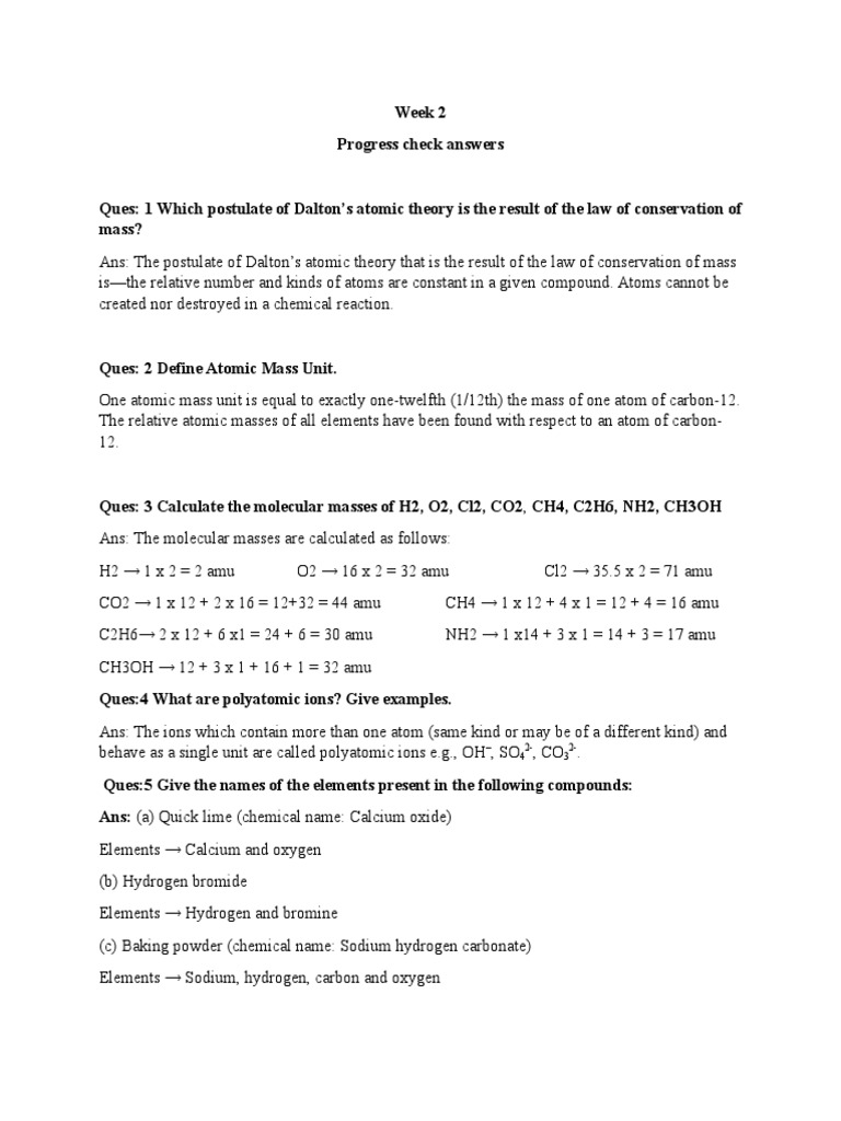 Week 2 Progress Check Answers | Download Free PDF | Periodic Table ...