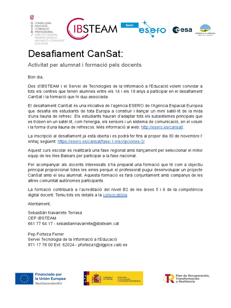 Informació CanSat Centres | PDF