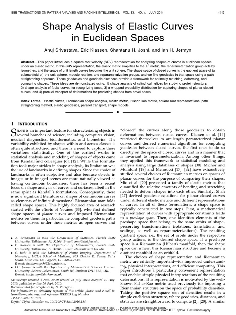 Shape Analysis of Elastic Curves in Euclidean Spaces | PDF | Curve ...