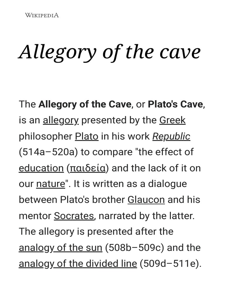Allegory of The Cave - Wikipedia | PDF | Metaphysics | Plato
