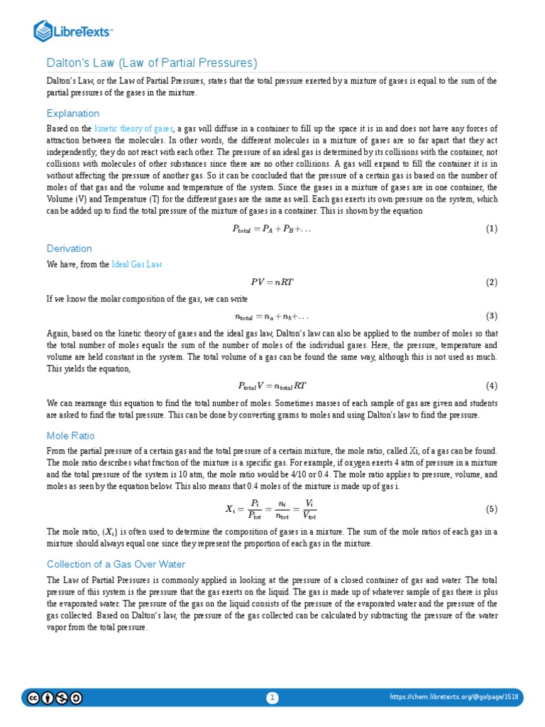 Dalton's Law (Law of Partial Pressures) | PDF | Gases | Mole (Unit)