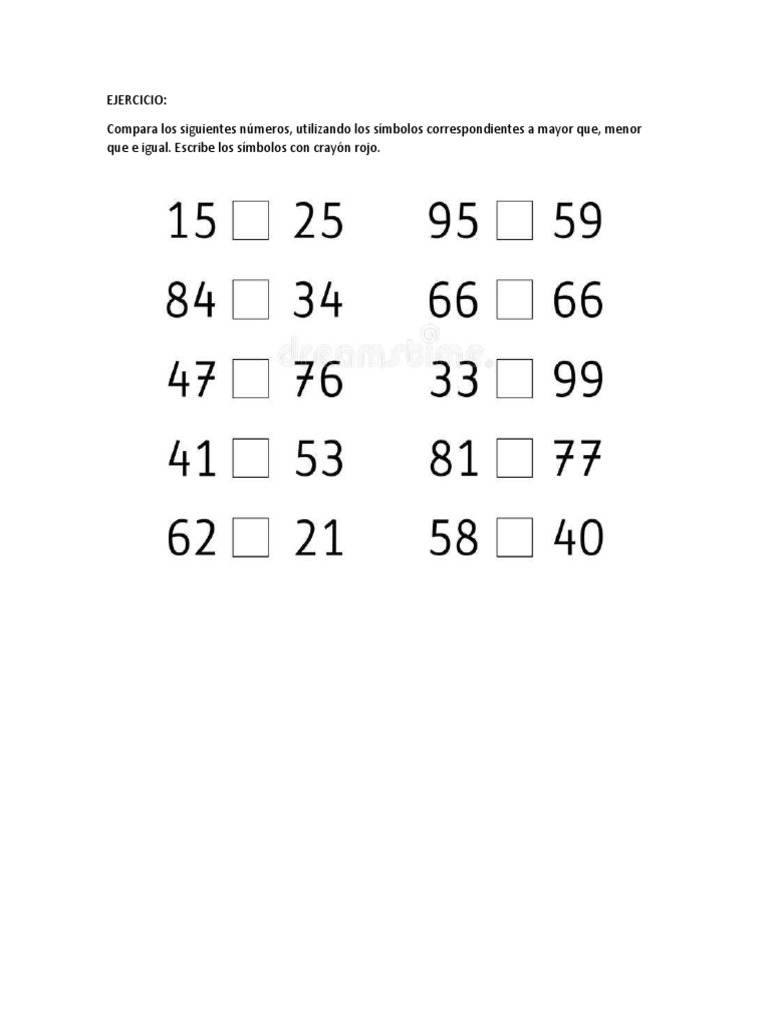 Ejercicio de Comparación de Números Hasta 99 | PDF