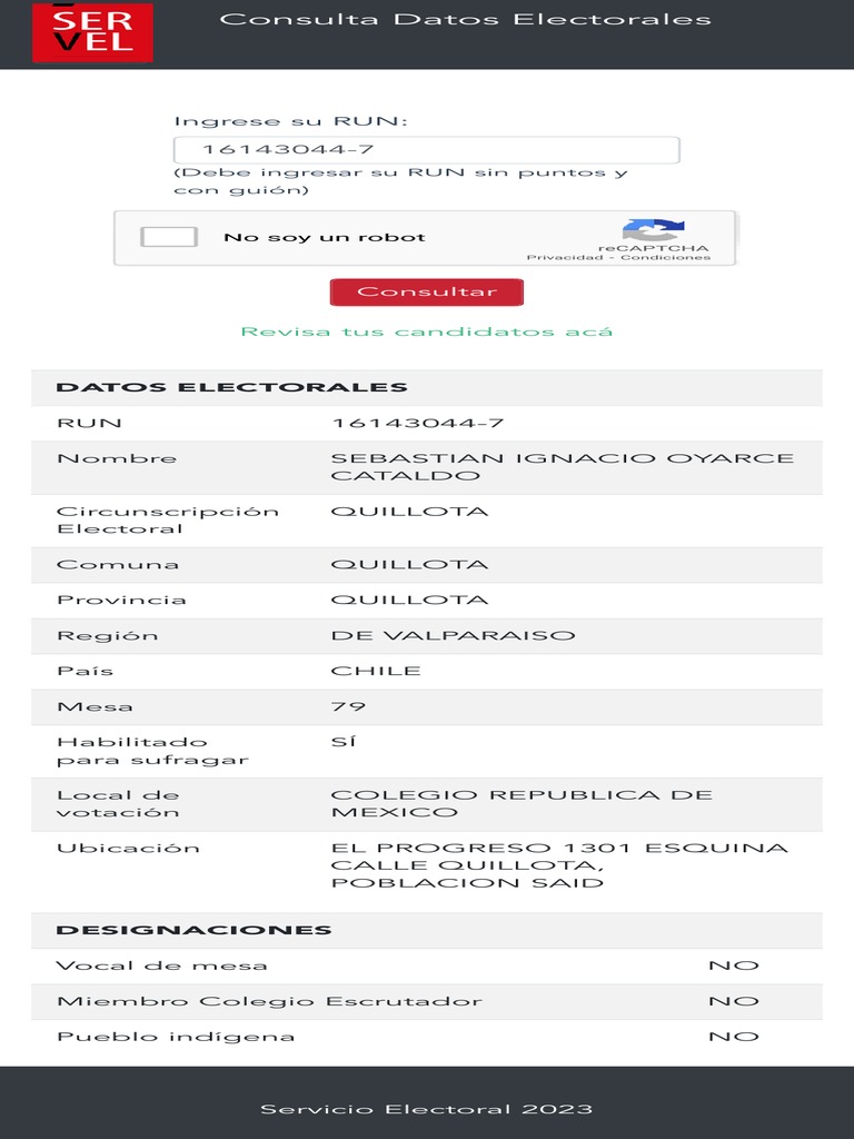 Servicio Electoral de Chile - Consulta de Datos Electorales | PDF