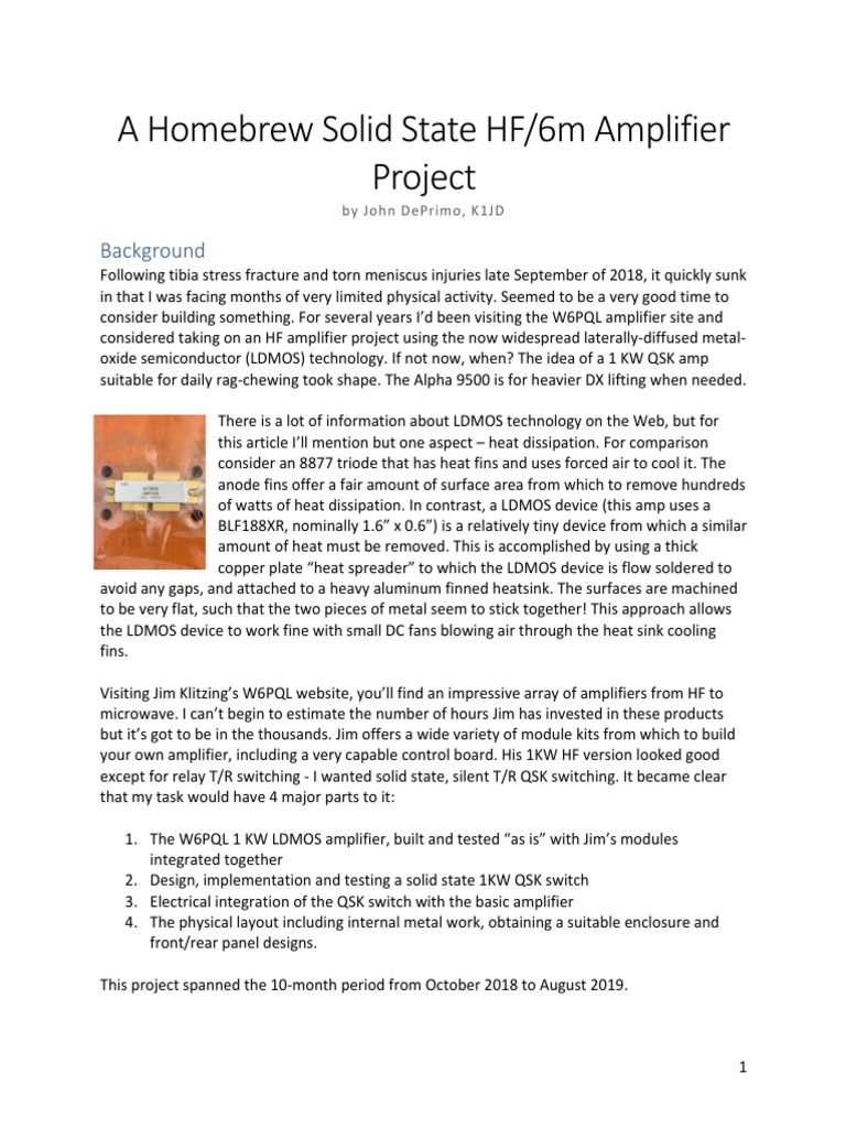 K1JD Homebrew Amplifier v1.0 | PDF | Amplifier | Relay