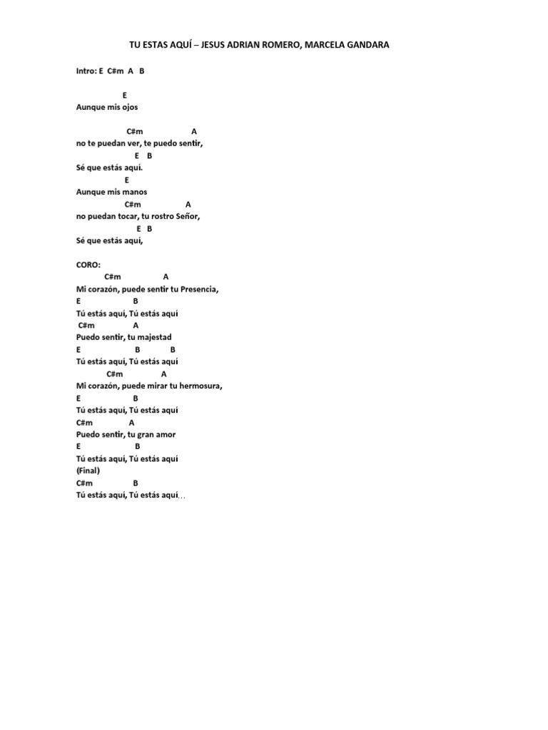 Tu Estas Aqui Jesus Adrian Romero | PDF