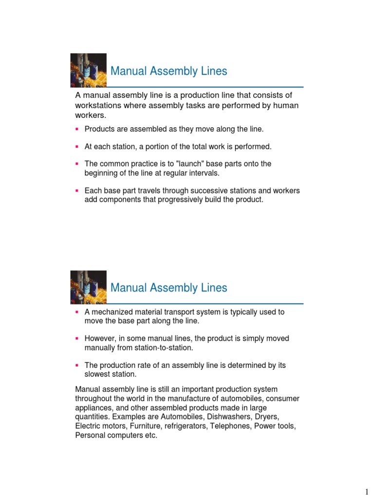 Manual Assembly Line Overview | PDF | Transport | Automation