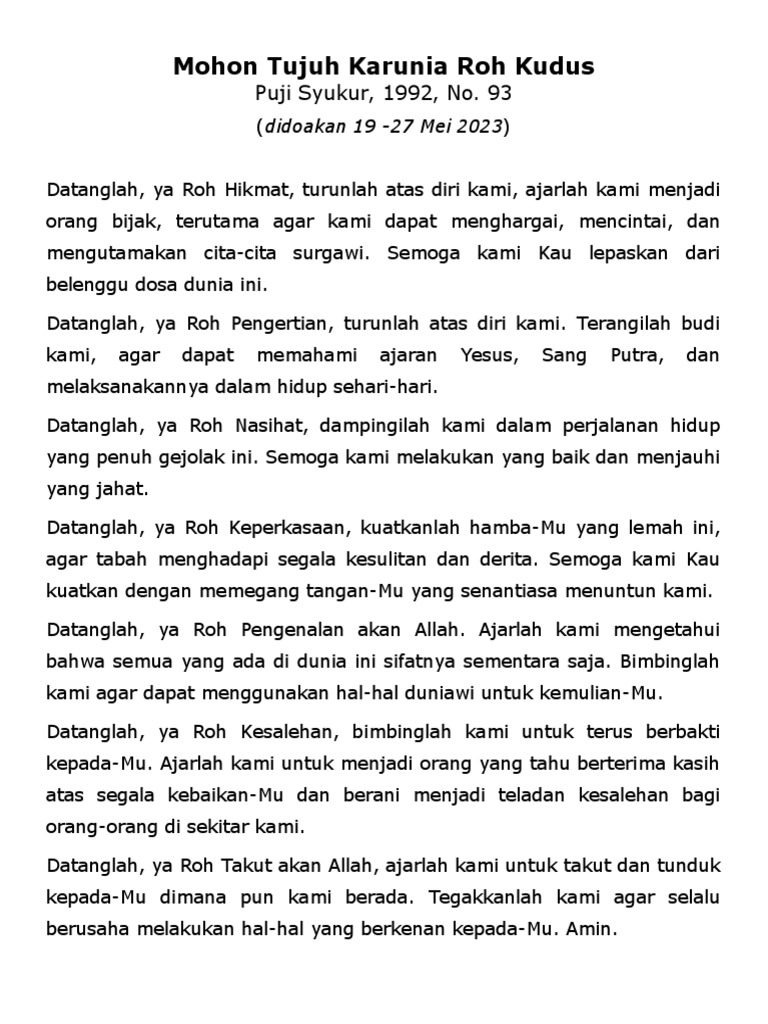 Novena Roh Kudus-Rev | PDF