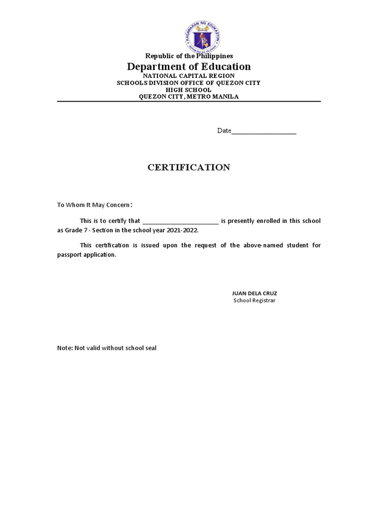 Certificate of Enrolment Sample | PDF