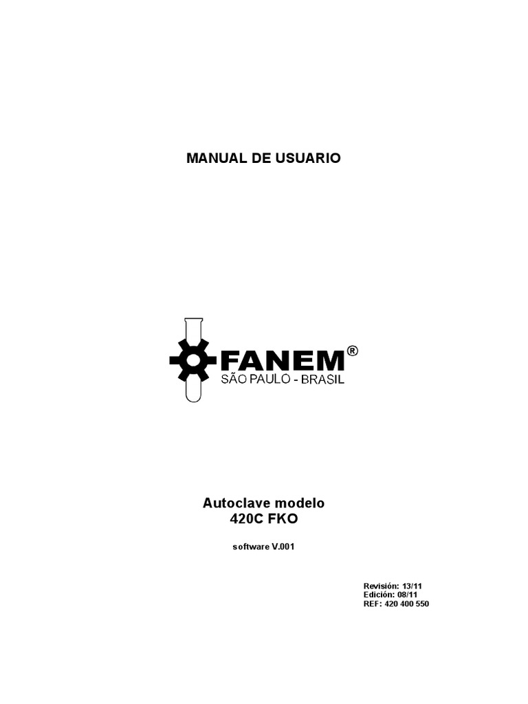 Manual Autoclave Fanem Fko420 en Español | PDF | Vapor | Agua Manual Autoclave Fanem Fko420 en Español | PDF | Vapor | Agua