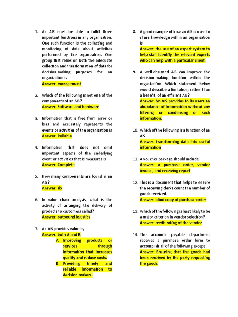 Acc224-Ais Final Exam Reviewer | PDF | Business Economics | Information ...