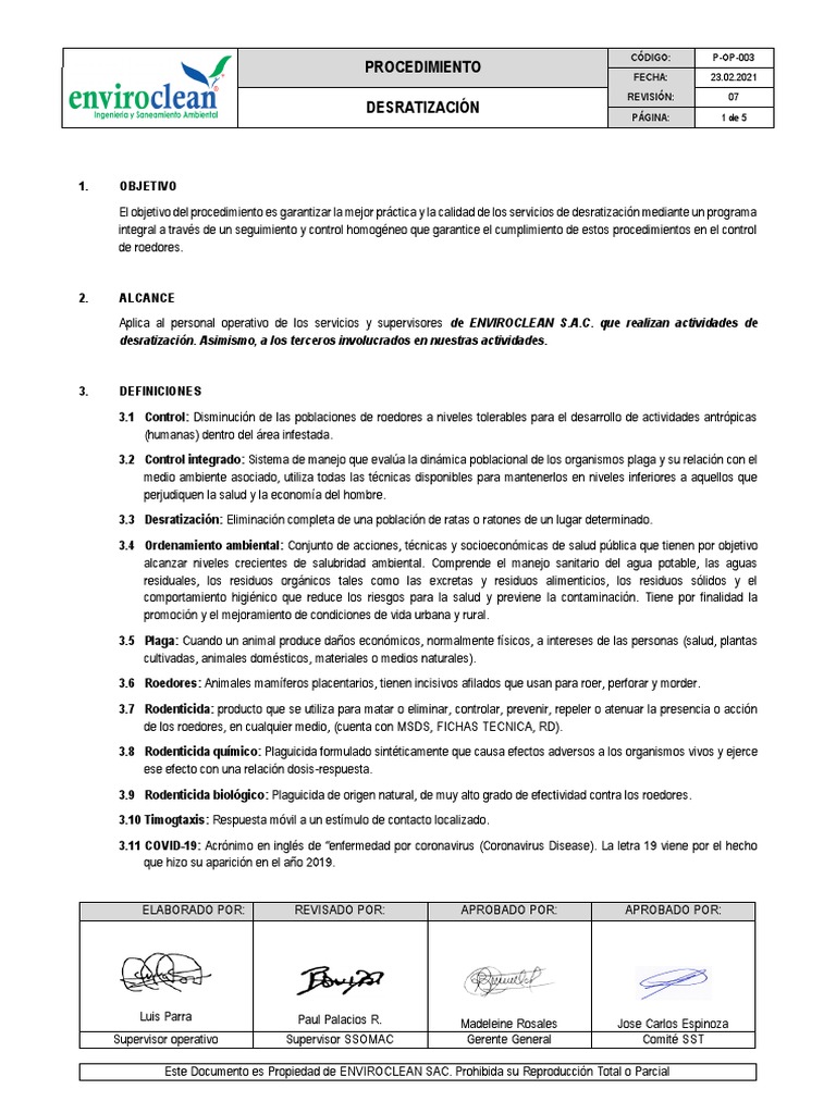 P-OP-003 Desratización - Rev. 07 | PDF | Plaga (organismo) | Residuos