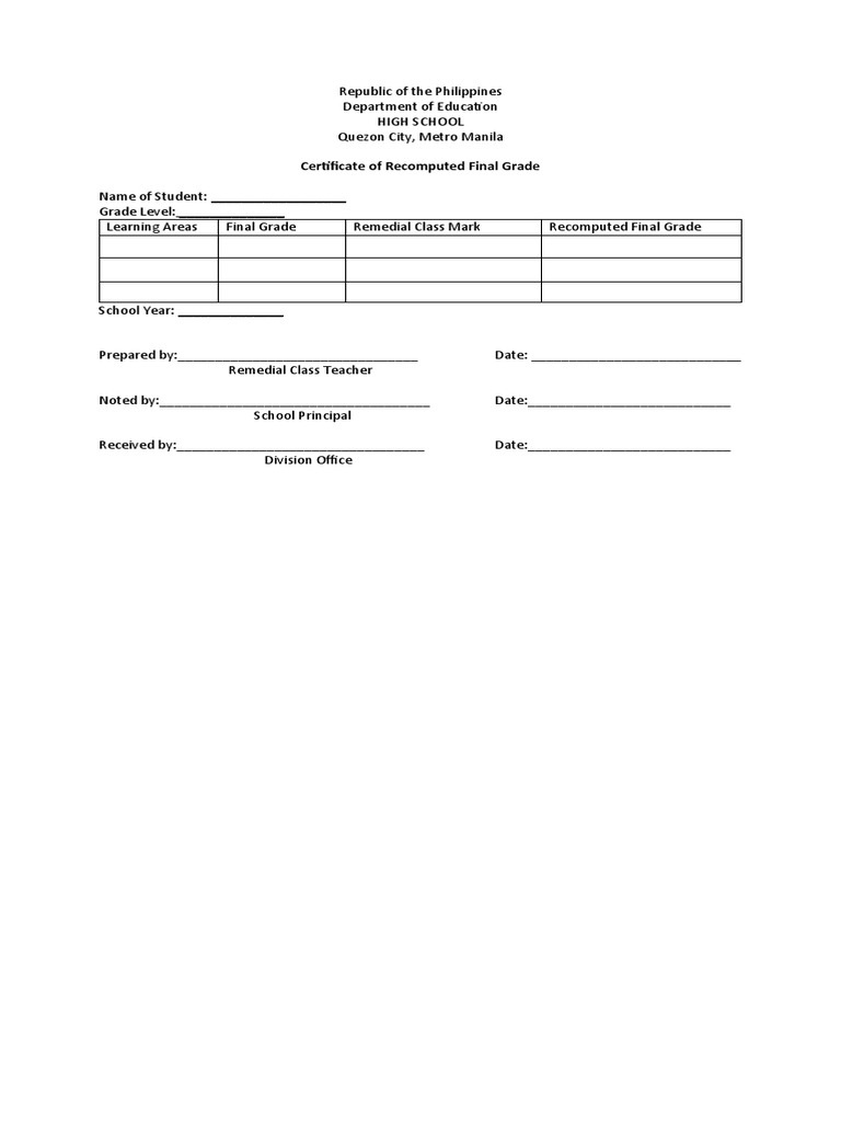 Recomputed Final Grade Sample | PDF