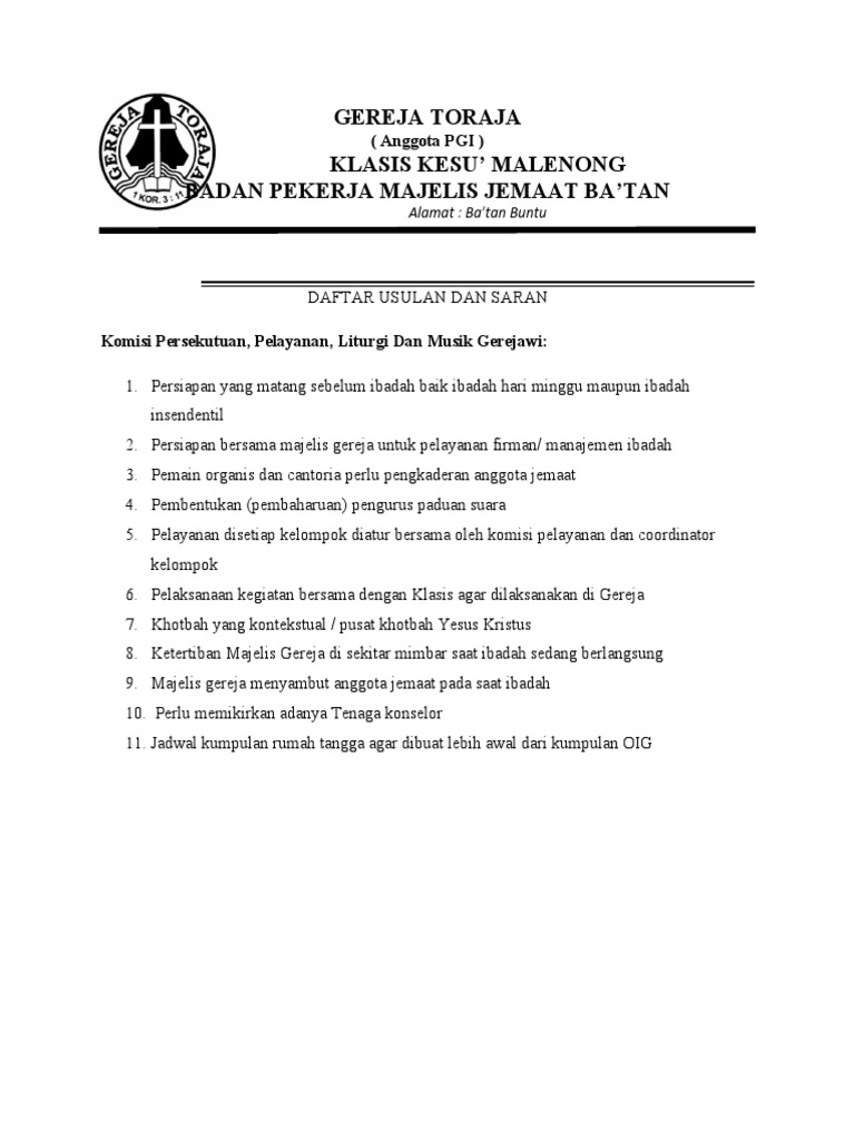 Daftar Usulan Dan Saran | PDF