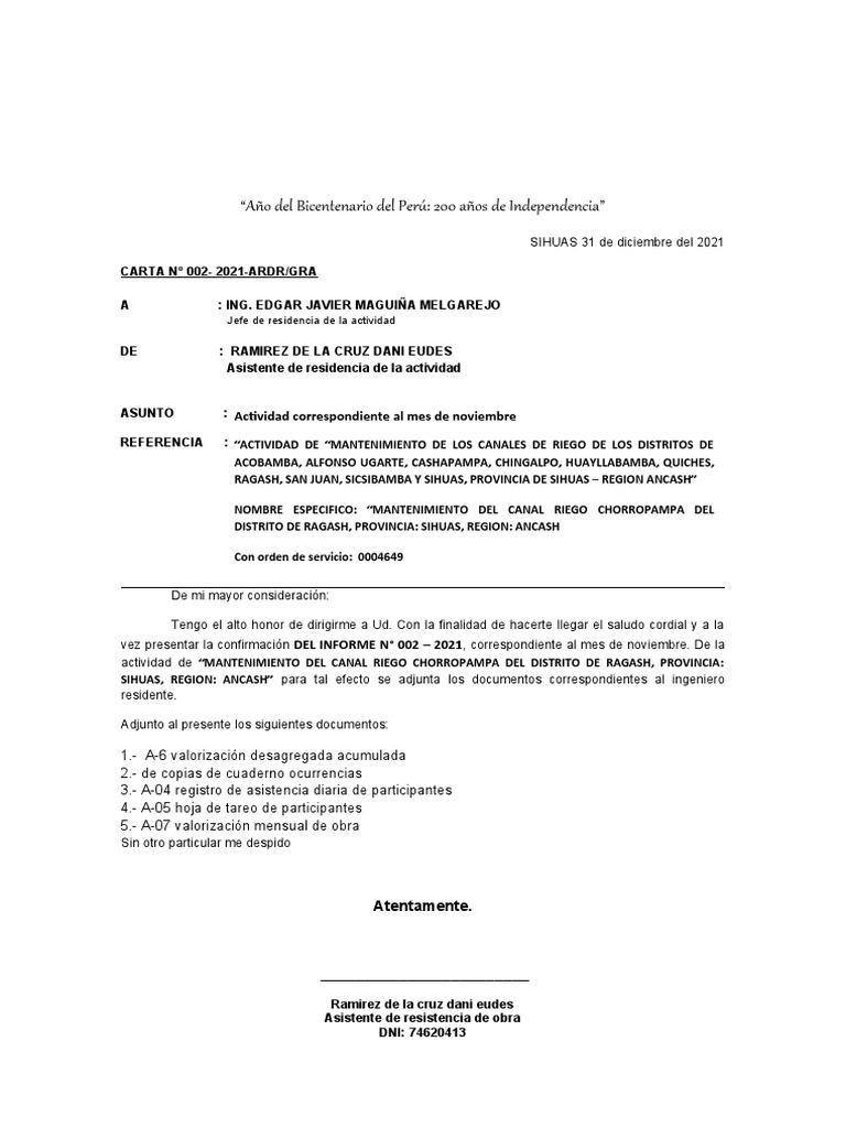 Carta de Entrega de Informe | PDF
