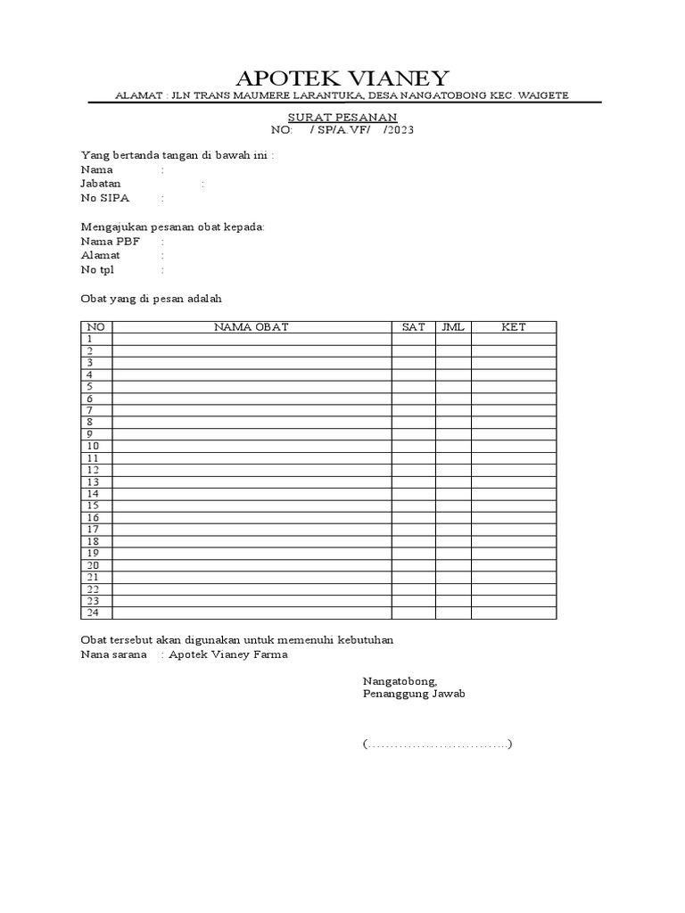 Surat Permintaan Obat Apotek | PDF