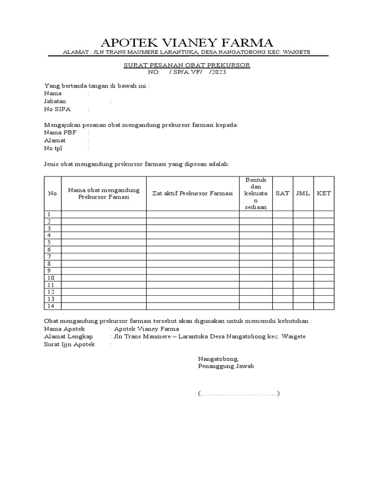 Surat Pesanan Obat Prekursor | PDF