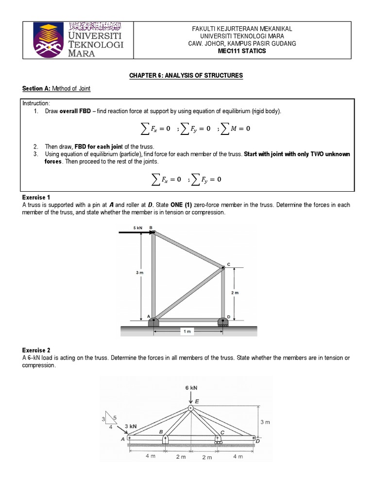 Tutor - Chap 6 - Analysis of Structures | PDF | Truss | Force