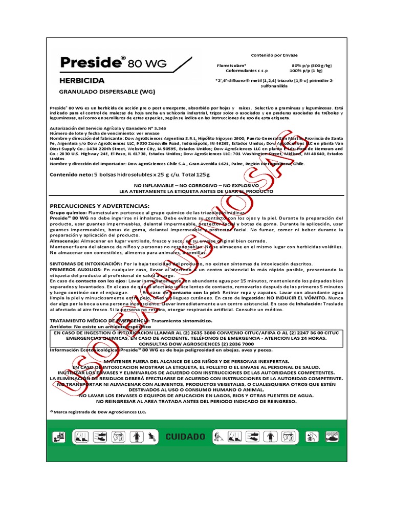 Preside 80 WG 03-02-2021 | Descargar gratis PDF | Hierba | Herbicida
