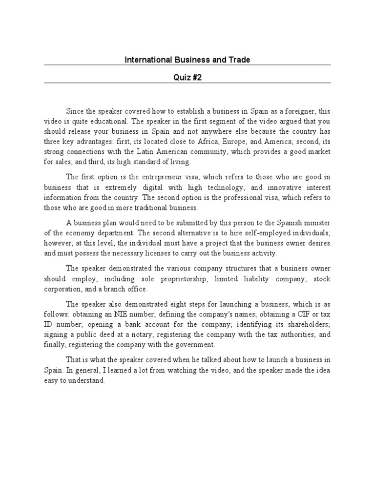 International Business and Trade Quiz #2 | PDF
