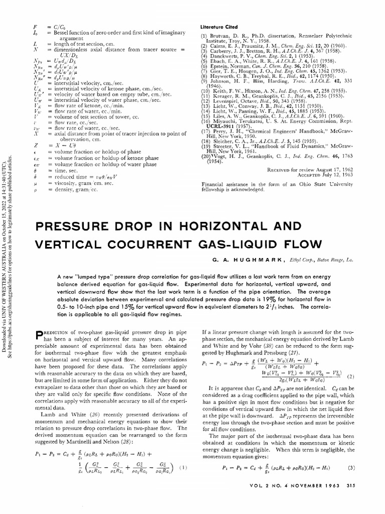 Hughmark, G.A Pressure Drop in Horizontal and Vertical Co-Current | PDF ...