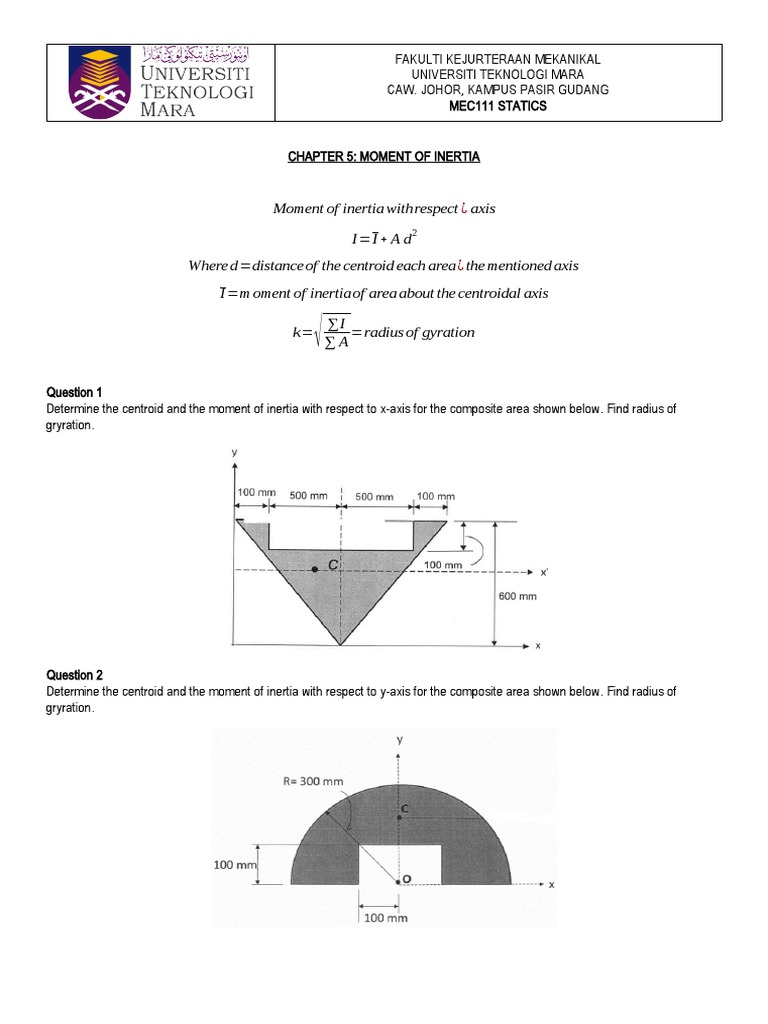 TUTORIAL - MEC111 - CHP5 - Moment of Inertia - Mine | PDF