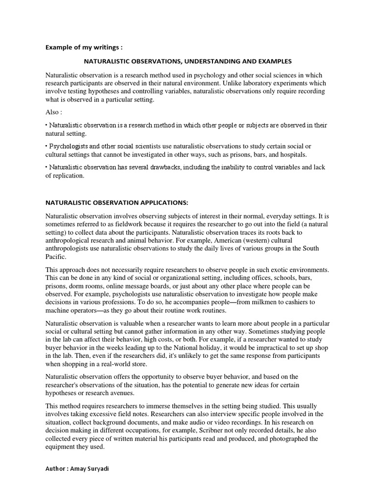 Naturalistic Observation Guide | PDF | Observation | Behavior