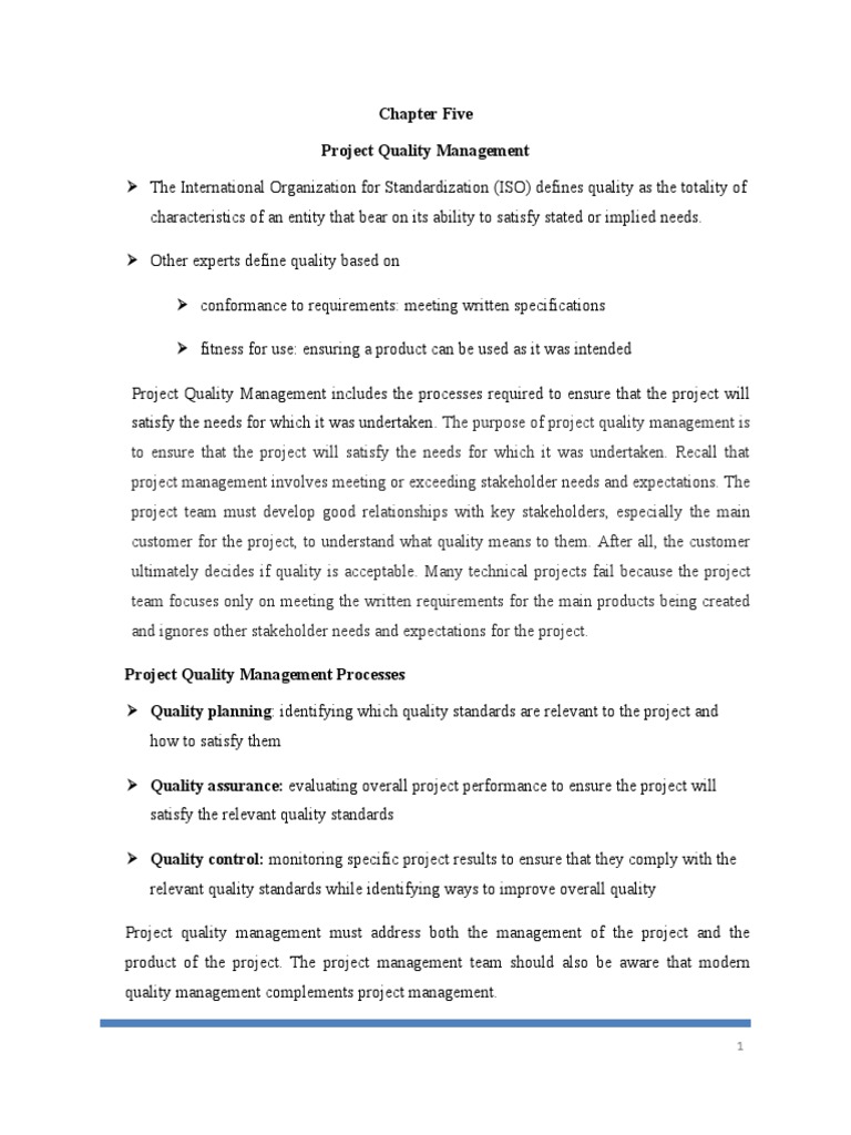 Chapter 5 Project Quality Management | PDF | Quality (Business) | Quality Management