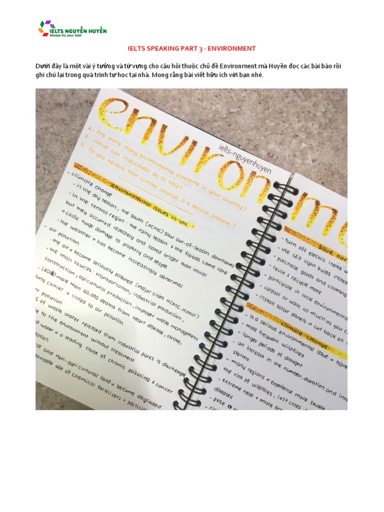 IELTS Speaking Part 3 - Chu de Environment | PDF
