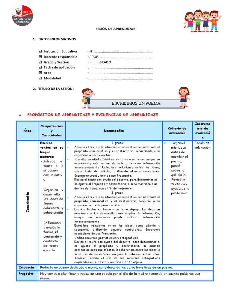 Planificación de Poesía para Mamá | PDF | Poesía | Aprendizaje