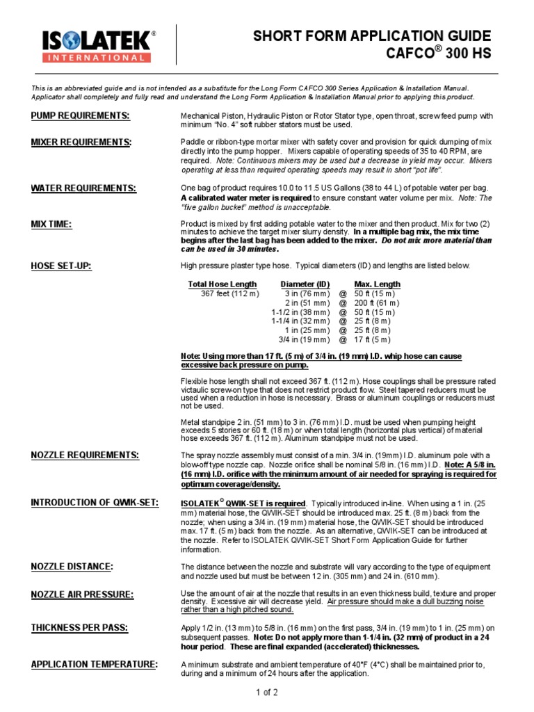 CAFCO 300 HS Short Form - Sept 2016 | PDF | Pump | Materials