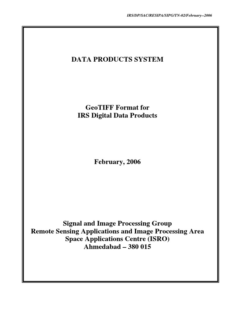 Irs P6 Awifs Product Geotiff Format Description Download Free Pdf Geographic Information