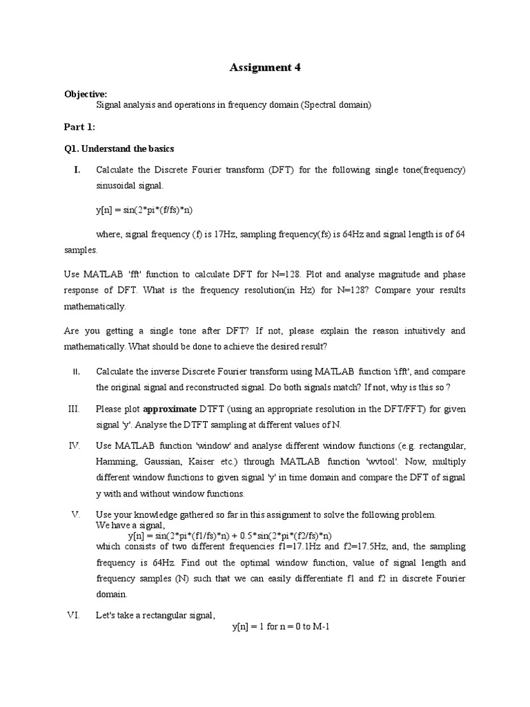 Assignment 4 Ee301 2022 Pdf Discrete Fourier Transform Computer Engineering