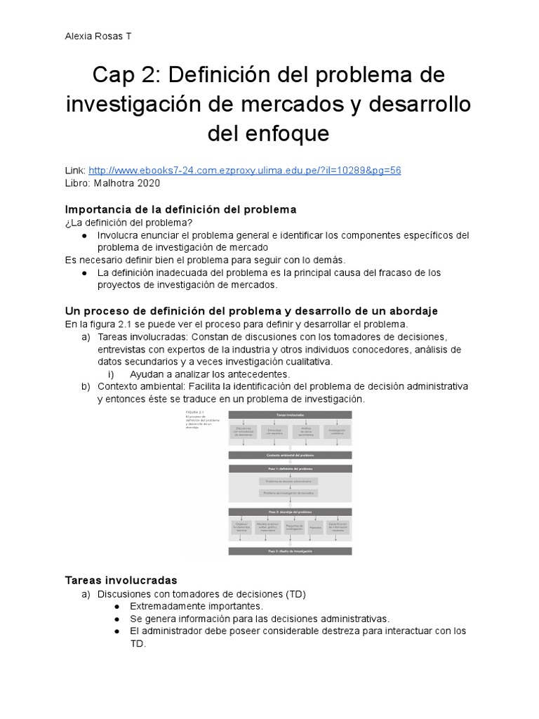 Cap 2 - Definicion Del Problema de Investigacion de Mercados y Desarrollo Del Enfoque 1 | PDF ...