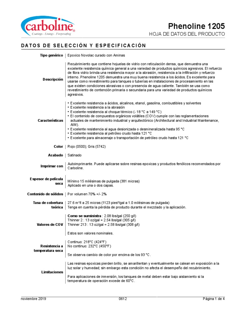 Phenoline 1205 PDS | PDF | Hormigón | Epoxy
