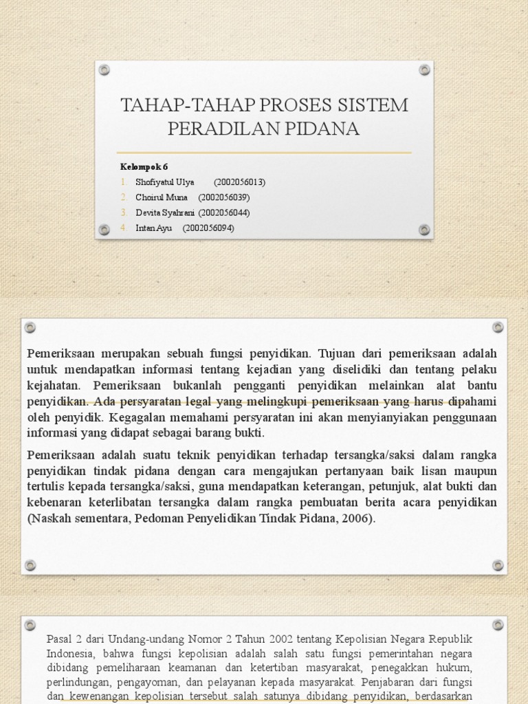 Kelompok 6 SPP - Tahap-Tahap Proses Sistem Peradilan Pidana | PDF