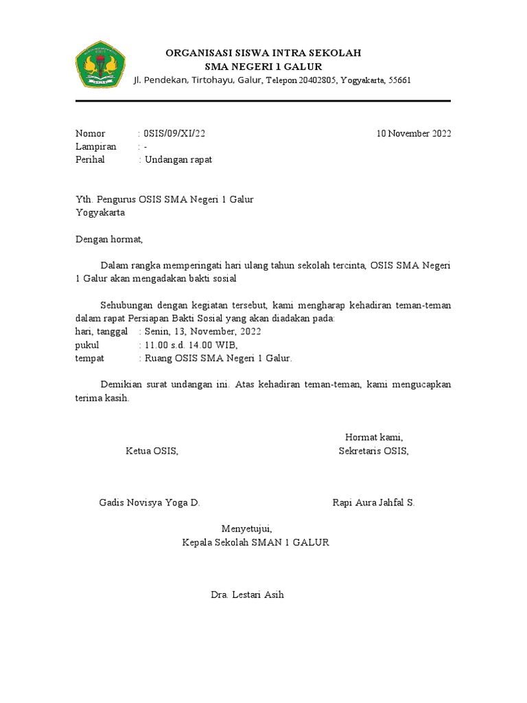 Contoh Surat Resmi OSIS | PDF
