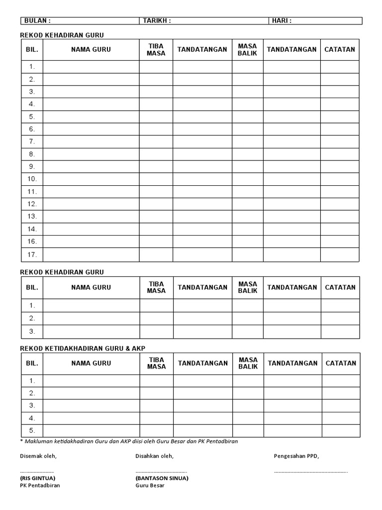 Borang Kehadiran Guru Dan Akp | PDF