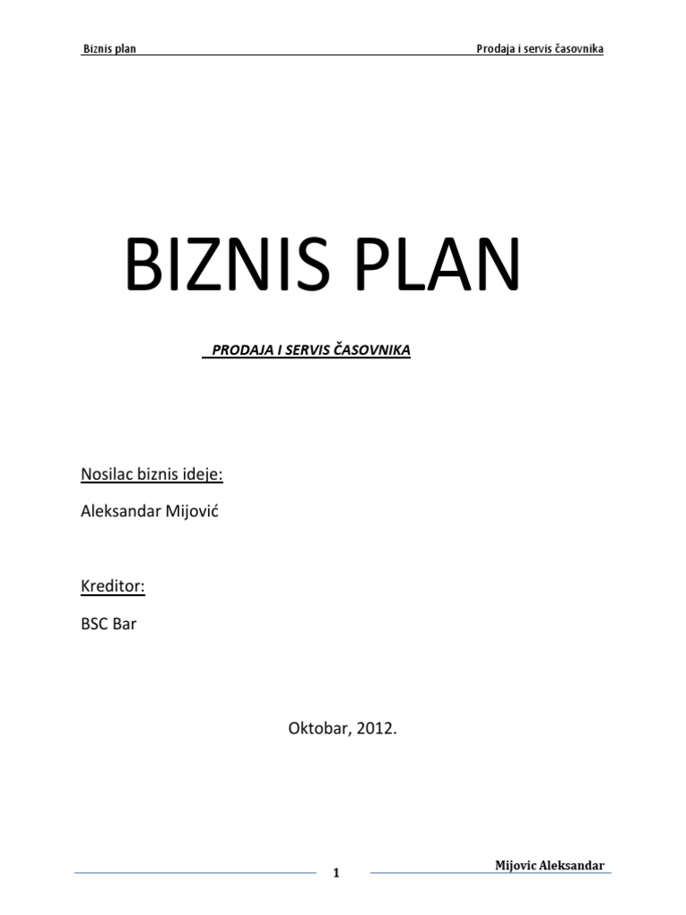 Aleksandar Mijovic - Biznis Plan | PDF