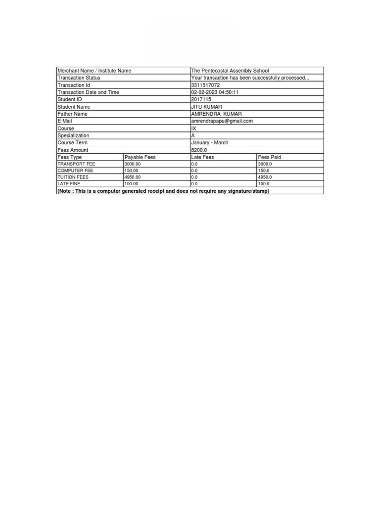 Note: This Is A Computer Generated Receipt and Does Not Require Any ...