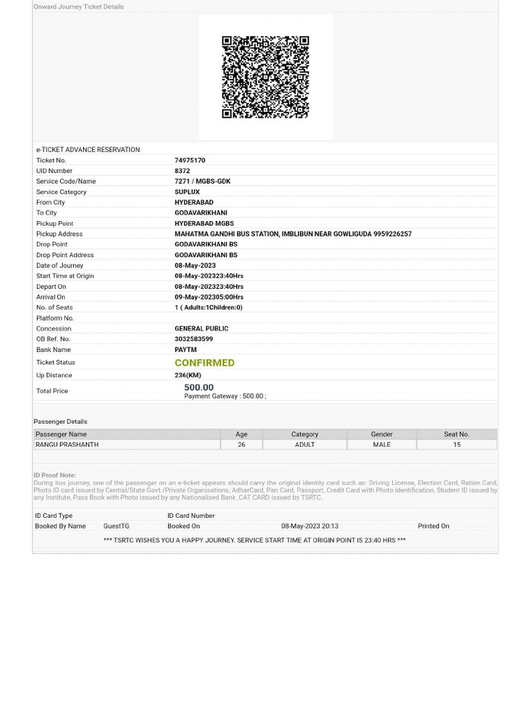 Bus Hyd To Godavarikhani | PDF