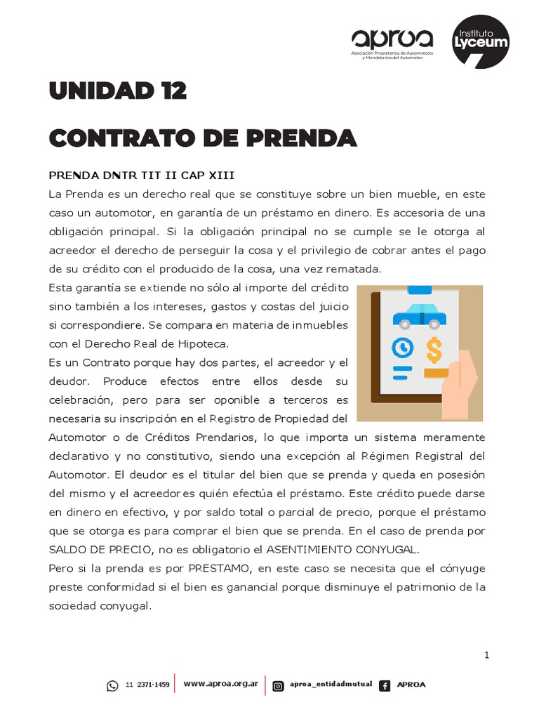 Unidad 12 Contrato de Prenda: Prenda DNTR Tit Ii Cap Xiii | PDF | Pagos ...