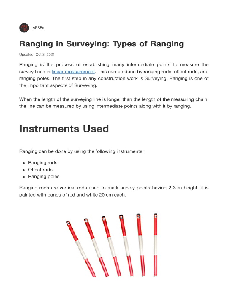 Ranging in Surveying - Types of Ranging | PDF | Surveying | Science Ranging in Surveying - Types of Ranging | PDF | Surveying | Science