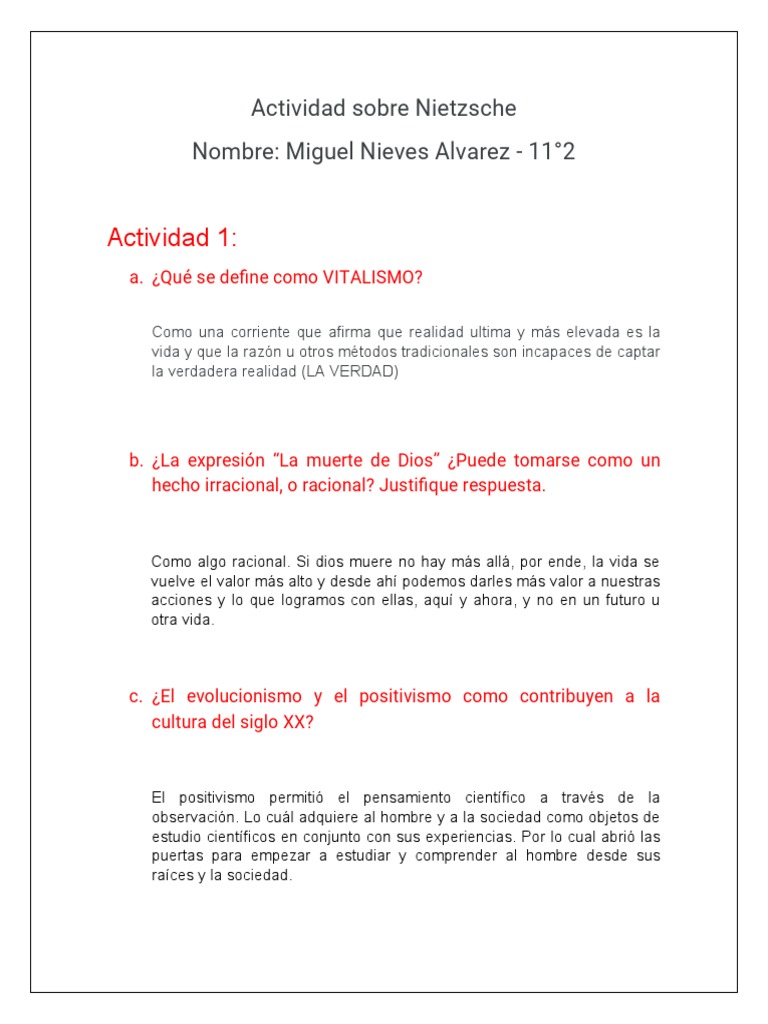 Actividad Sobre Nietzsche | PDF | Friedrich Nietzsche | Moralidad