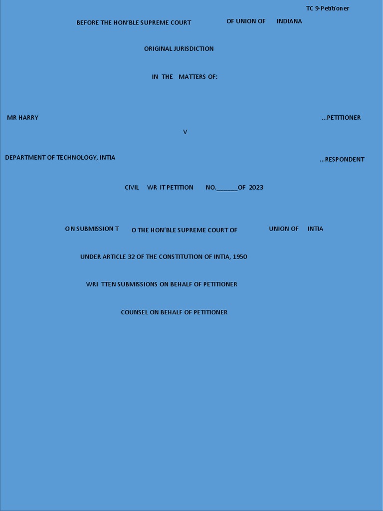 Petitioner Memorial MNN 444 | PDF | Right To Privacy | Constitution